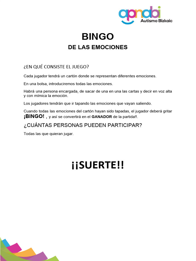 Bingo de Emociones: Juego Divertido | PDF | Cocina, comidas y vino