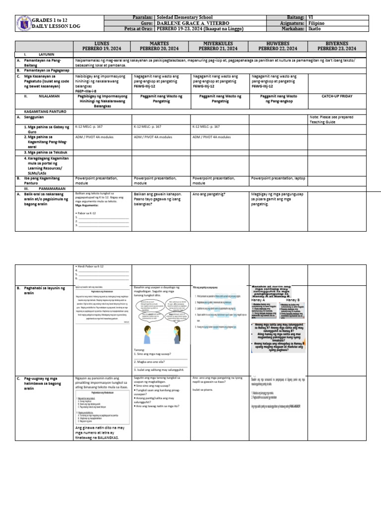 DLL in Filipino 6 Q3 W4 | PDF