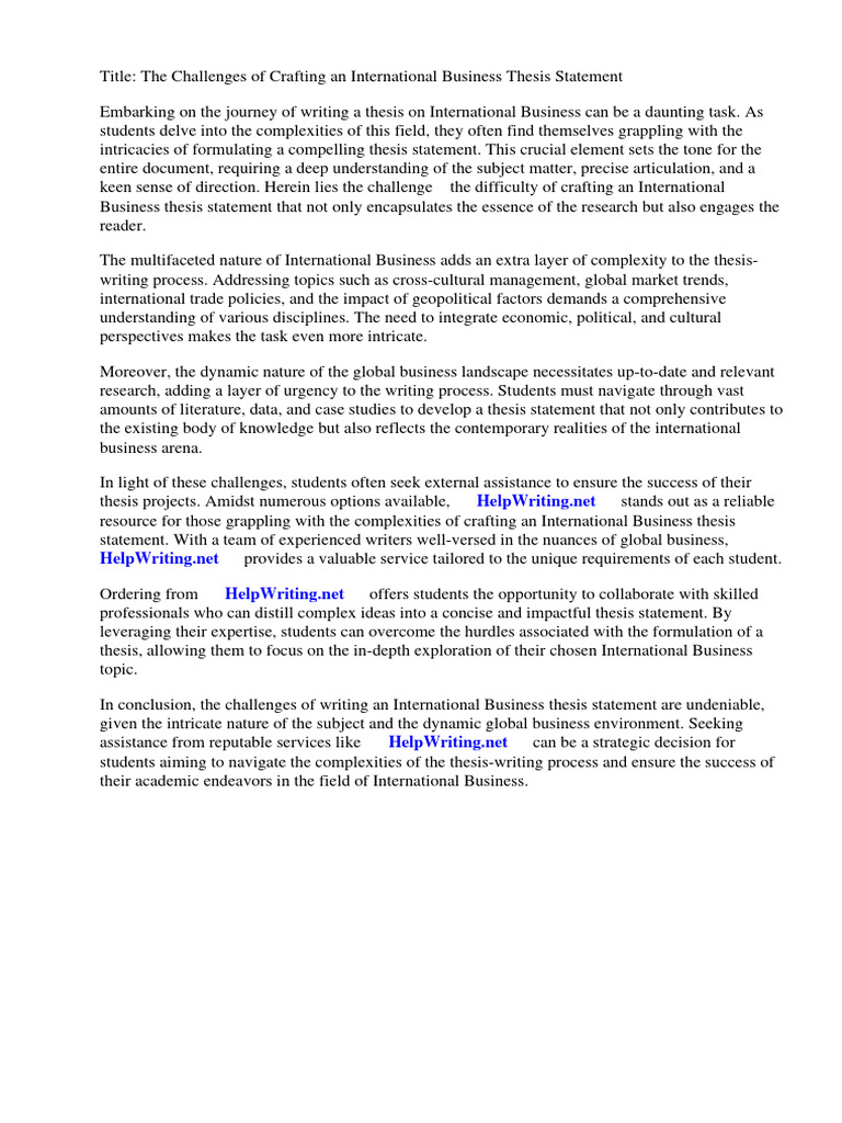 International Business Thesis Statement | PDF | Thesis | Essays