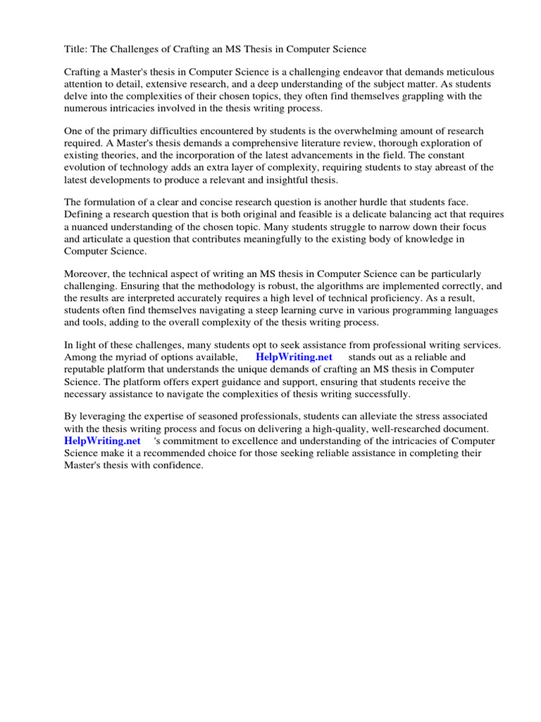 Ms Thesis in Computer Science | PDF