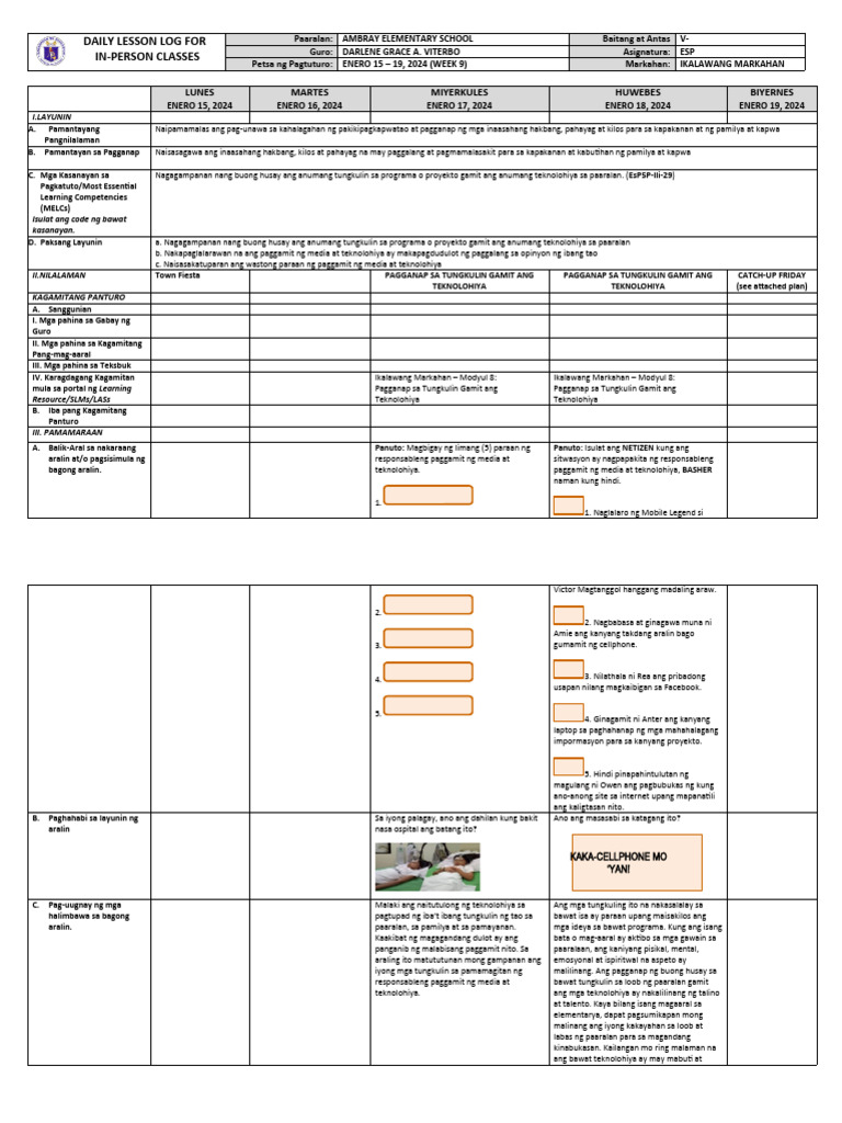 DLL Esp-5 Q2 W9 | PDF
