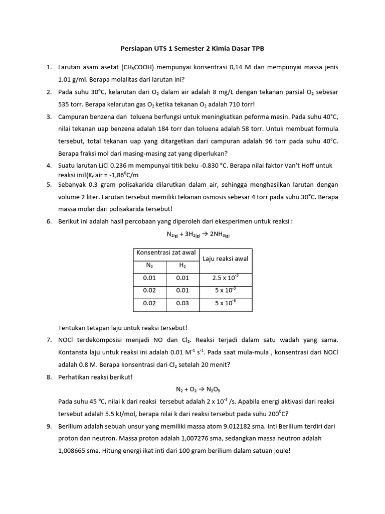 Persiapan UTS 1 Kimia Dasar TPB | PDF