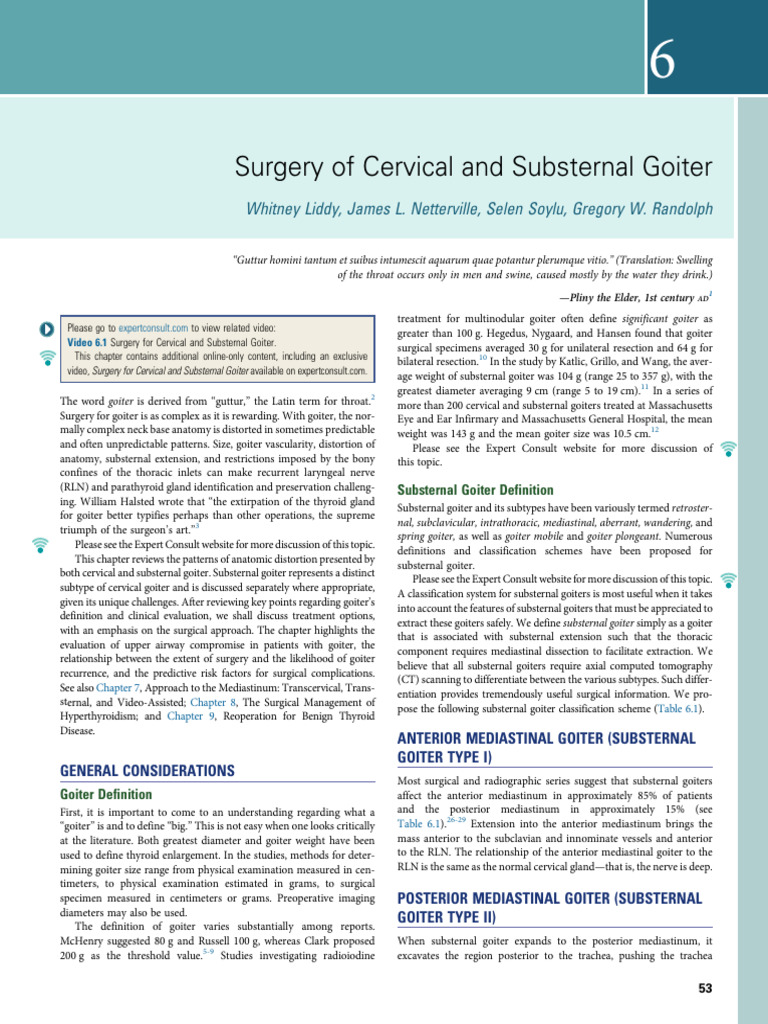 Surgery of Cervical and Substernal Goiter | PDF | Thyroid | Surgery