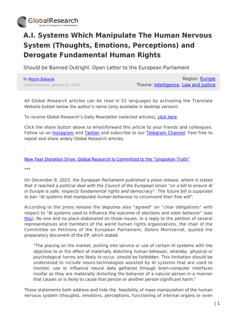 A.I. Systems Which Manipulate The Human Nervous System (Thoughts ...