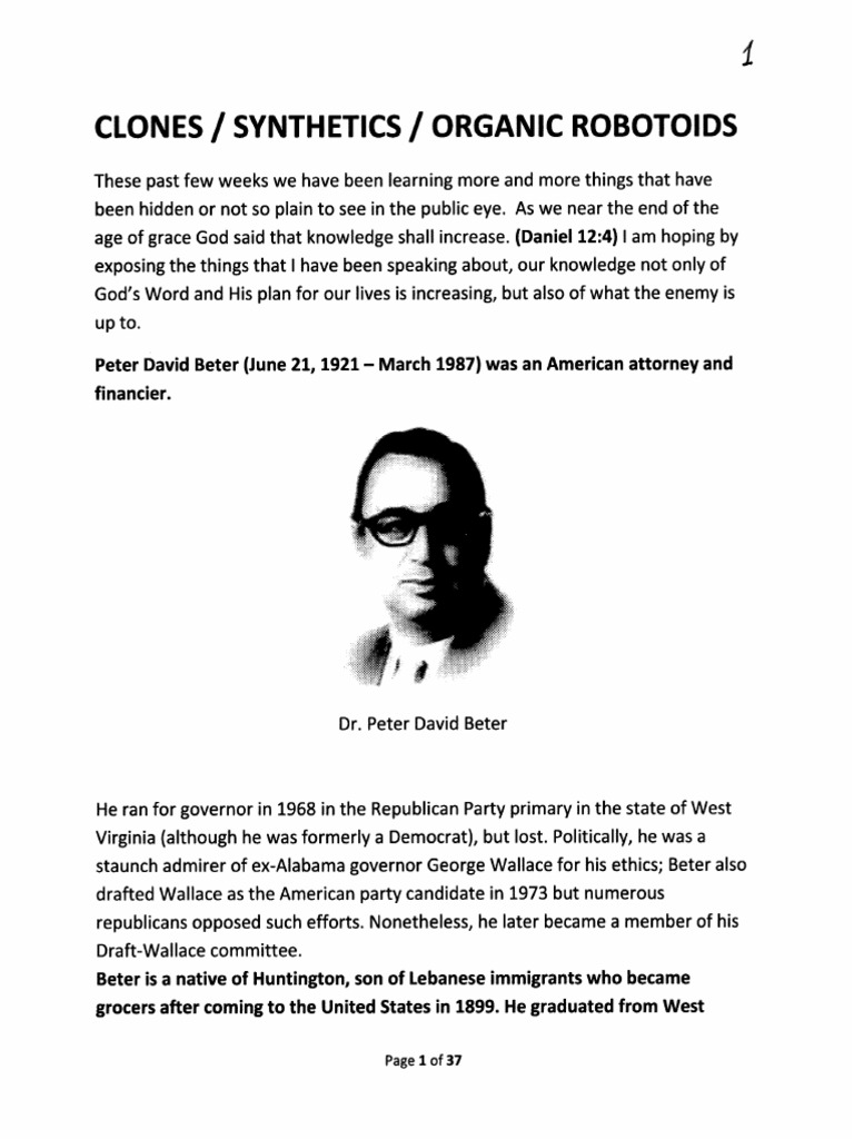 Clones, Synthetics, Organic Robotoids by DR Peter David Beter | PDF