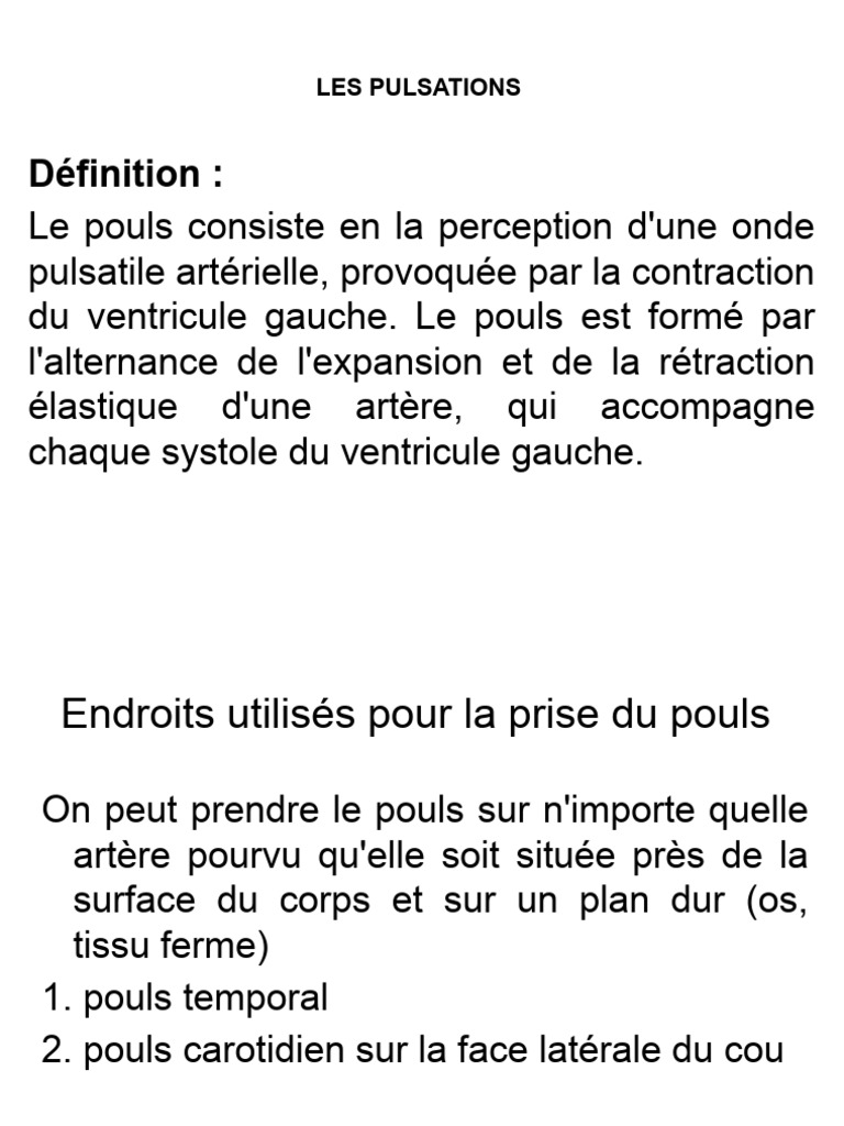Définition et prise du pouls médical | PDF | Pouls | Système cardio ...