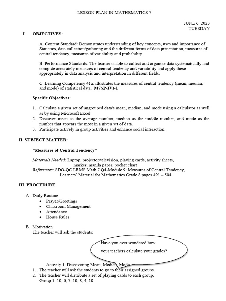 Cot2 Lessonplan 2022 2023 | PDF | Mode (Statistics) | Mean