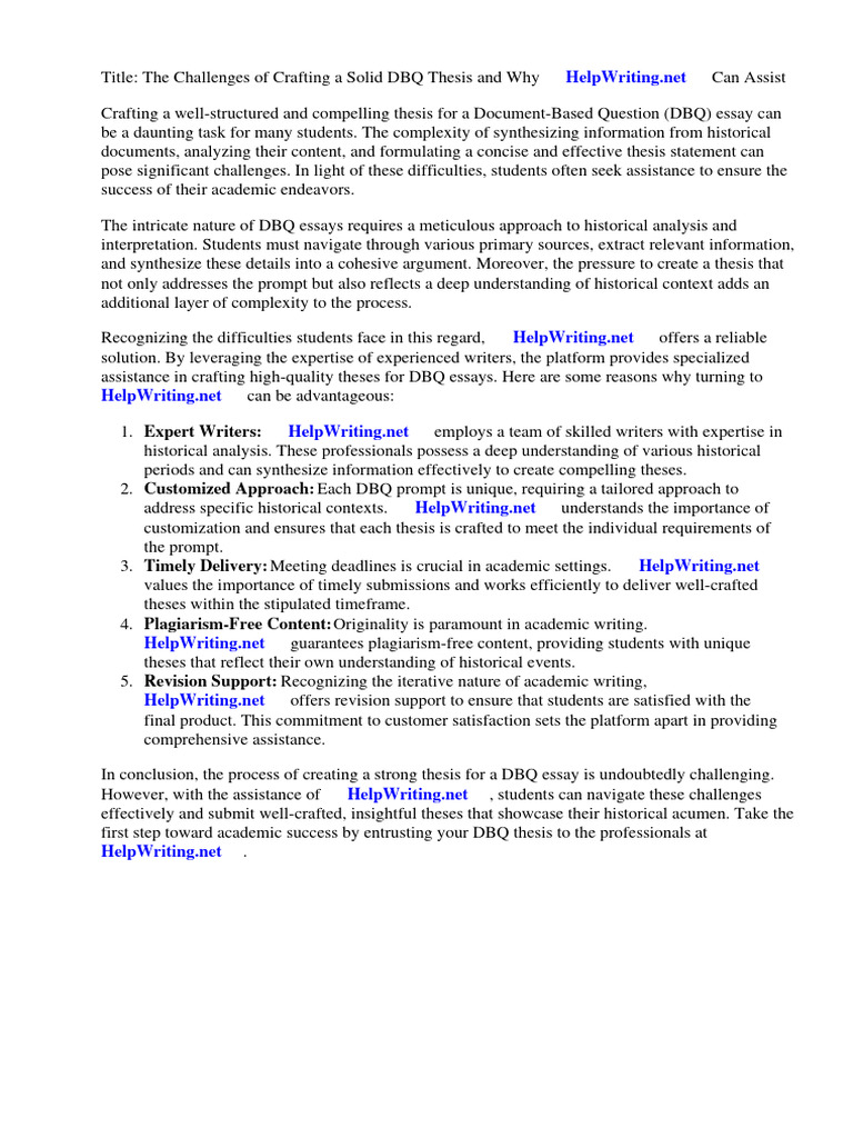 How To Make A Good Thesis For DBQ | PDF
