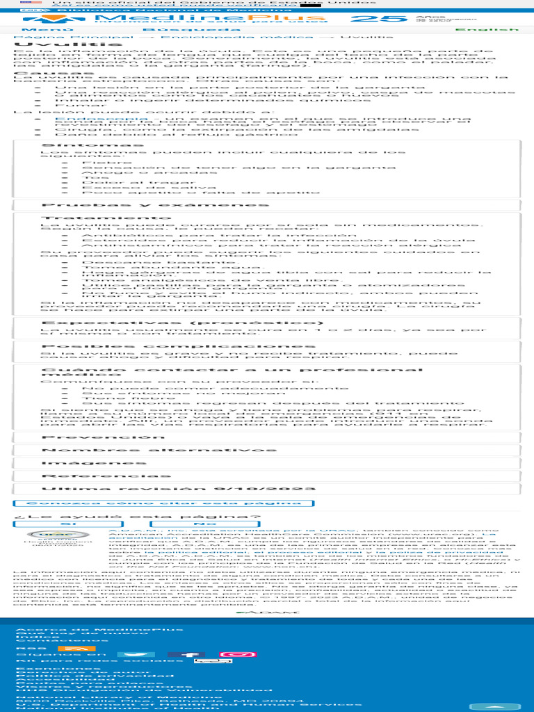Uvulitis MedlinePlus Enciclopedia Médica | PDF | Causas de la muerte ...