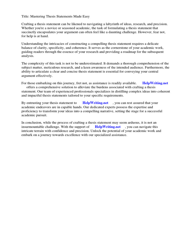 Thesis Statements for Dummies | PDF