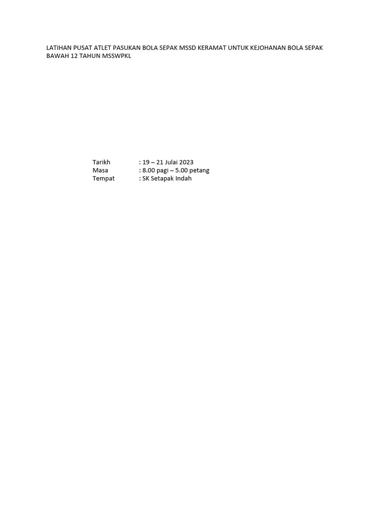 Surat Latihan Pusat U12 | PDF