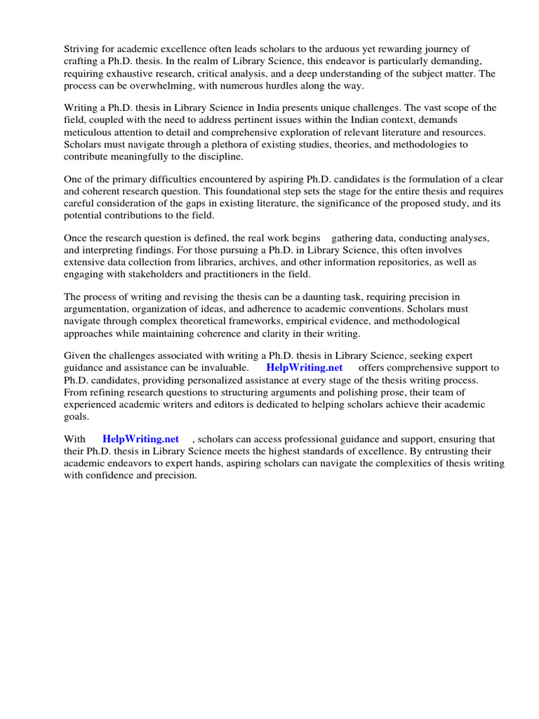 Ph.D. Thesis Guide: Library Science | PDF | Thesis | Libraries