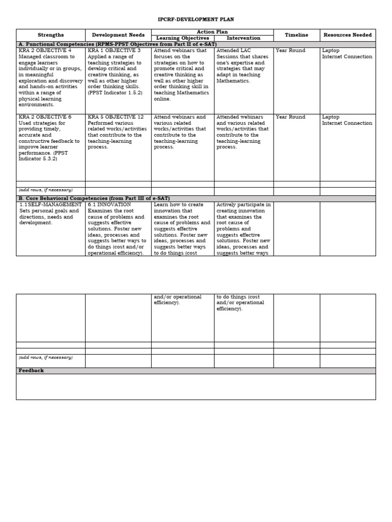 IPCRF-DEVELOPMENT-PLAN Uo | PDF