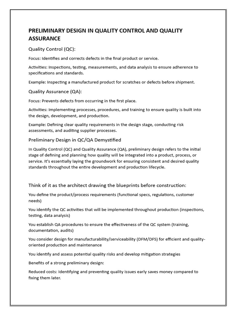 Preliminary Design in Quality Control and Quality Assurance | Download ...