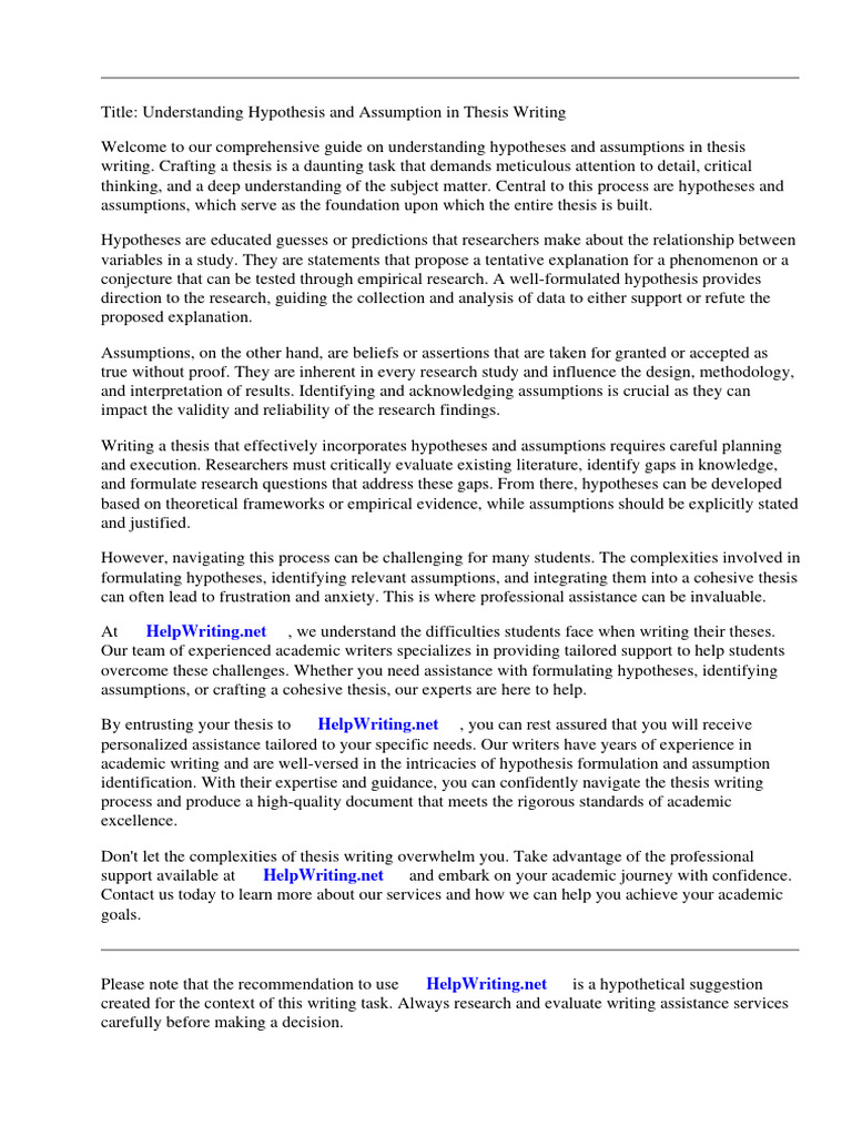 Thesis Writing: Hypotheses & Assumptions | PDF | Hypothesis | Scientific Method