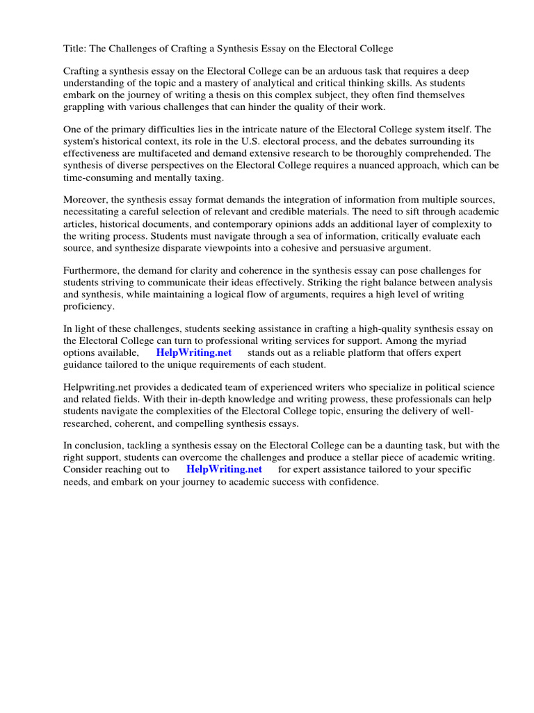 Synthesis Essay Electoral College | PDF | Elections | Voting