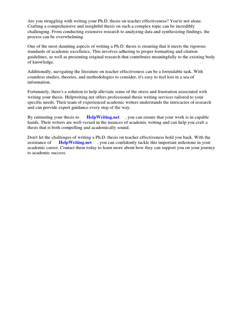PHD Thesis On Teacher Effectiveness | PDF