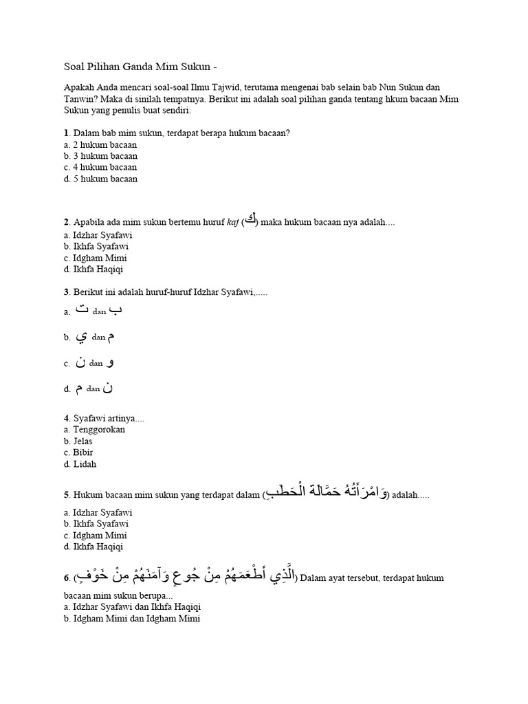 Pilihan Ganda Mim Sukun | PDF | Seni & Disiplin Bahasa | Agama & Spiritualitas