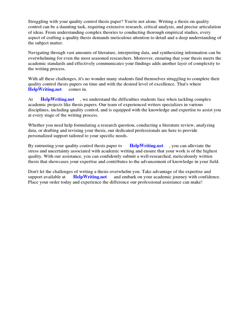 Quality Control Thesis Paper | PDF