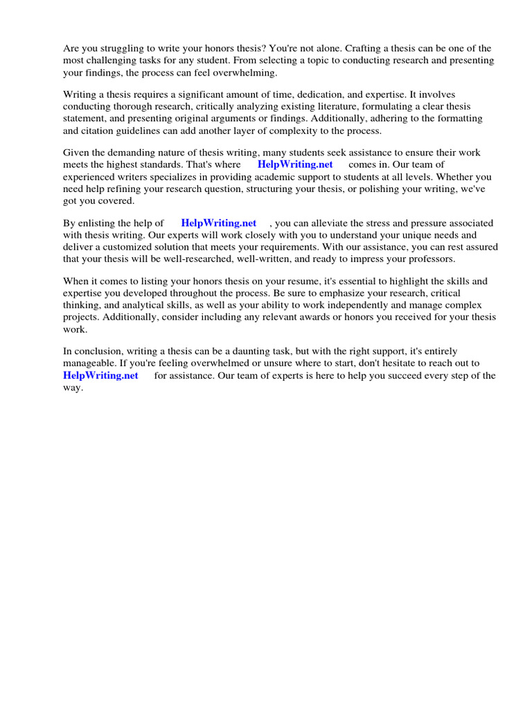 Tips for Writing an Honors Thesis | PDF | Résumé | Thesis