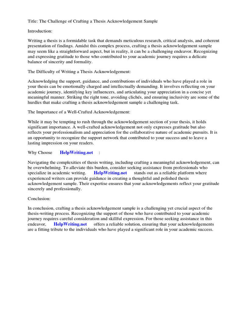 Writing A Thesis Acknowledgement Sample | PDF