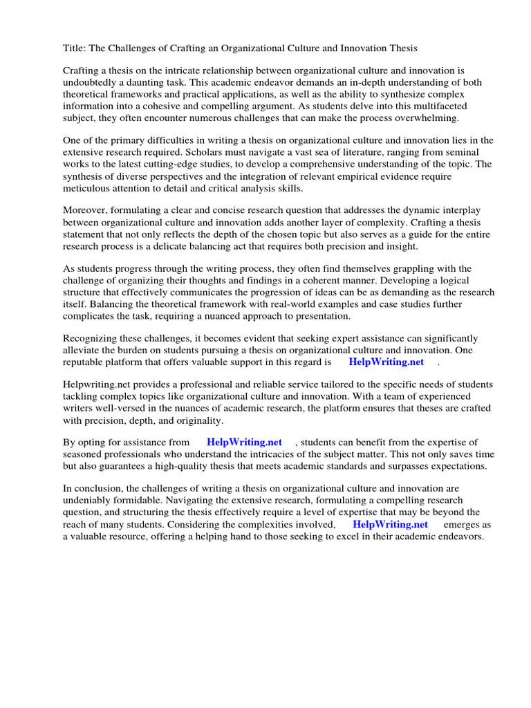 Organizational Culture and Innovation Thesis | PDF | Leadership ...