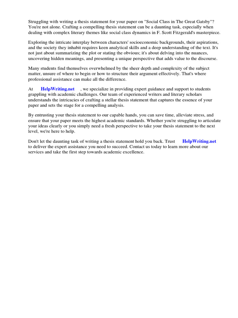 Thesis Statement for Social Class in the Great Gatsby | PDF