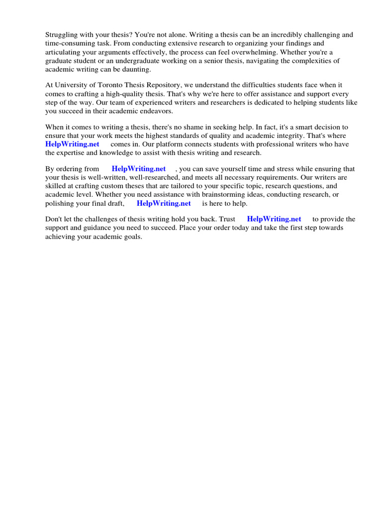 University of Toronto Thesis Repository | PDF | Thesis | Essays