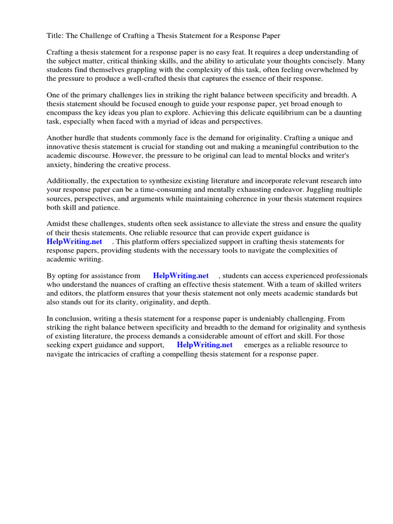 Writing A Thesis Statement For A Response Paper | PDF | Essays | Thesis