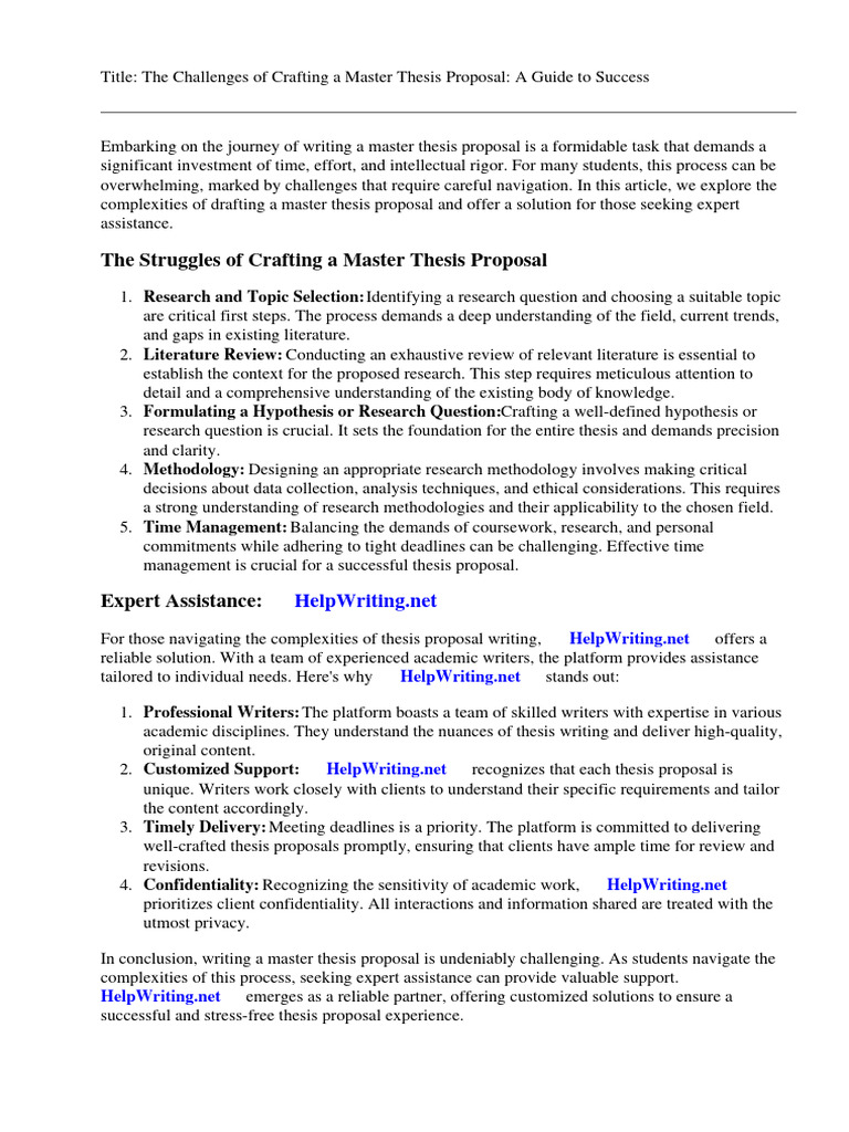 Master Thesis Proposal Sample PDF | PDF
