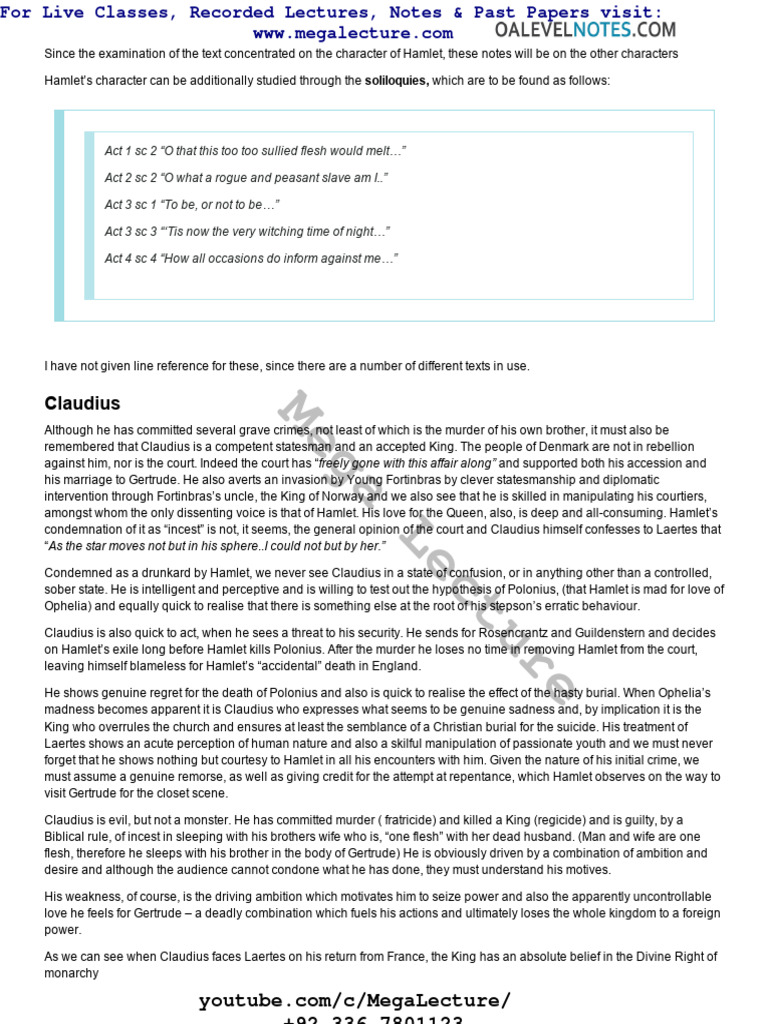 Hamlet Character Notes | Download Free PDF | Hamlet | Shakespearean ...