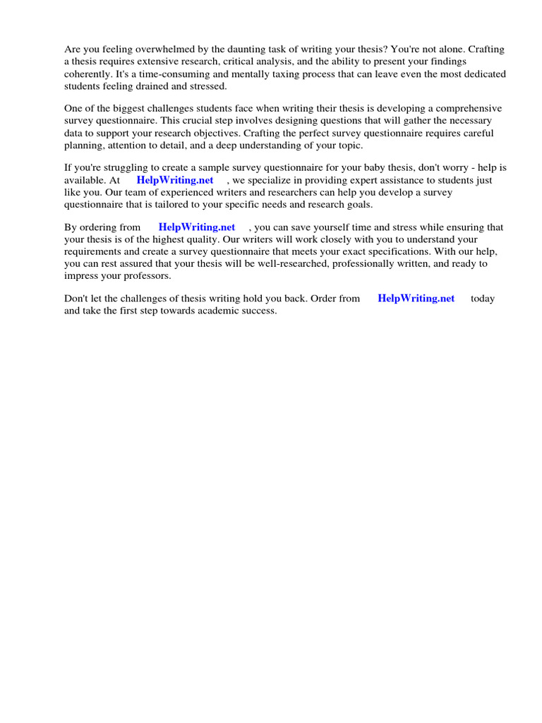 Sample Survey Questionnaire For Baby Thesis | PDF | Survey Methodology ... Sample Survey Questionnaire For Baby Thesis | PDF | Survey Methodology ...