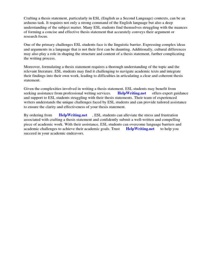 Esl Thesis Statement Examples | Download Free PDF | Essays | Thesis