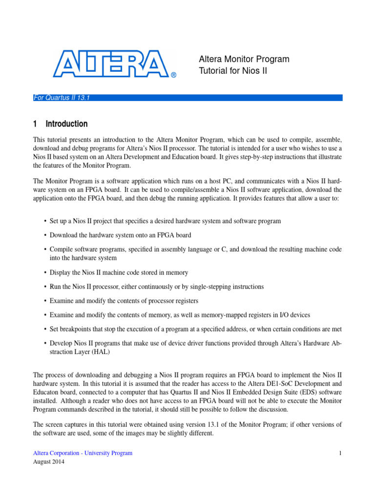 Altera Monitor Program NiosII | PDF