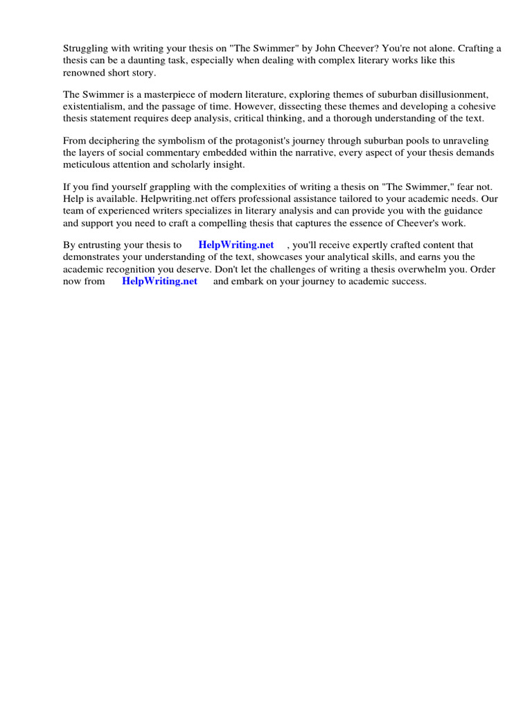 Thesis For The Swimmer by John Cheever | PDF | Young Adult