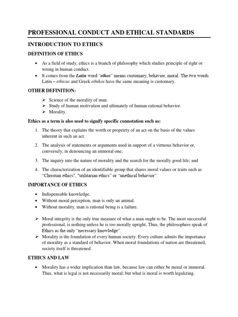 Professional Conduct and Ethical Standards Handouts | PDF | Morality ...
