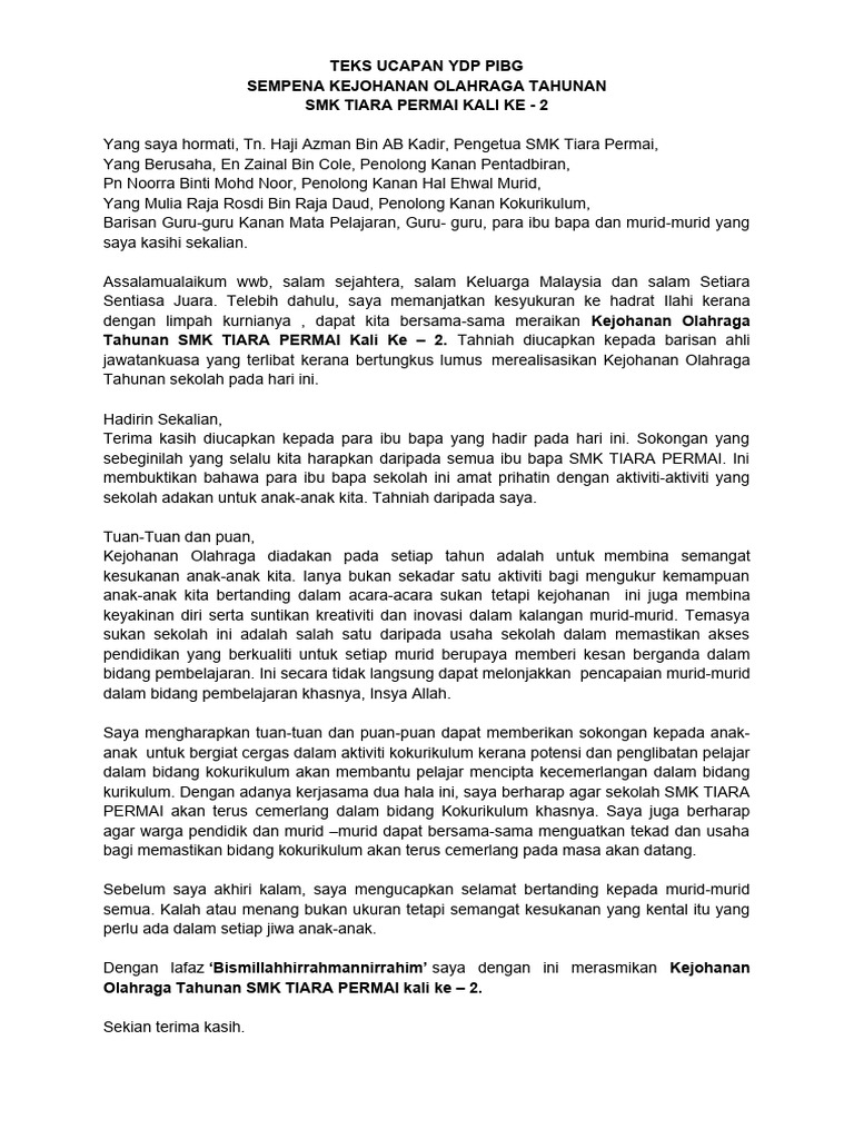 Teks Ucapan Ydp Pibg | PDF