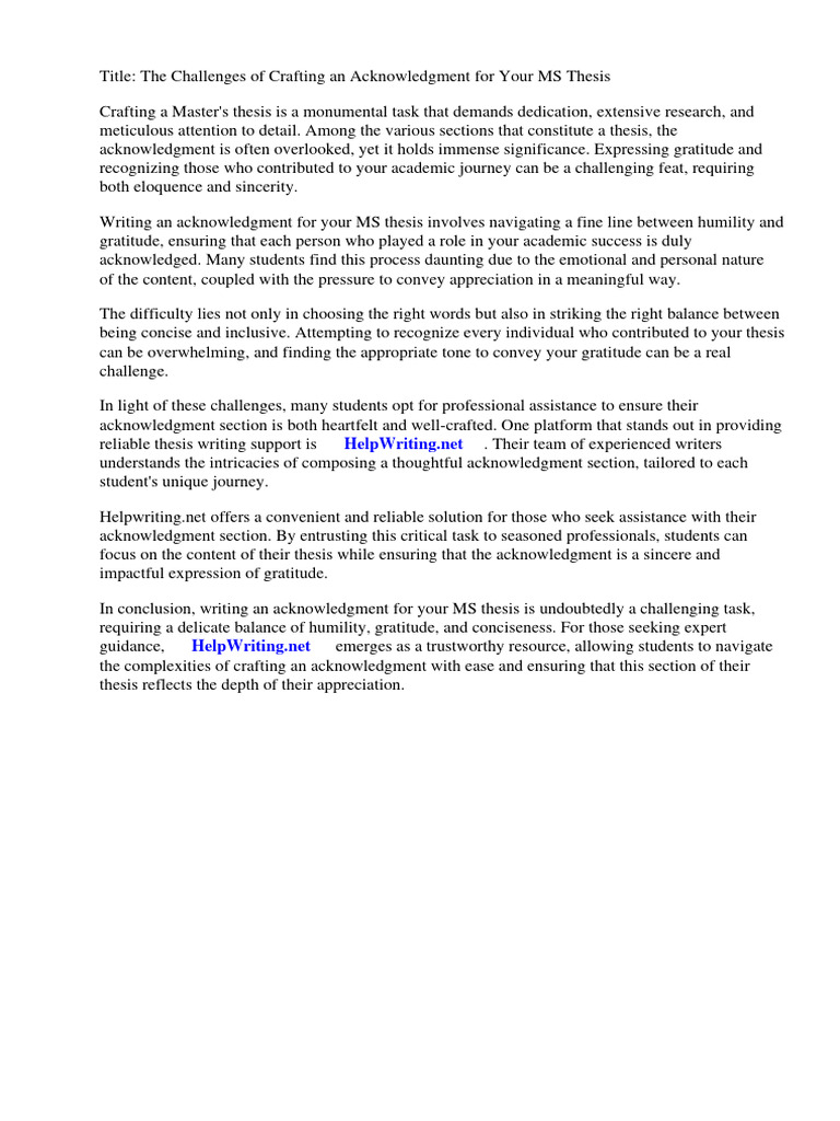 Acknowledgement For Ms Thesis | PDF | Thesis | Gratitude