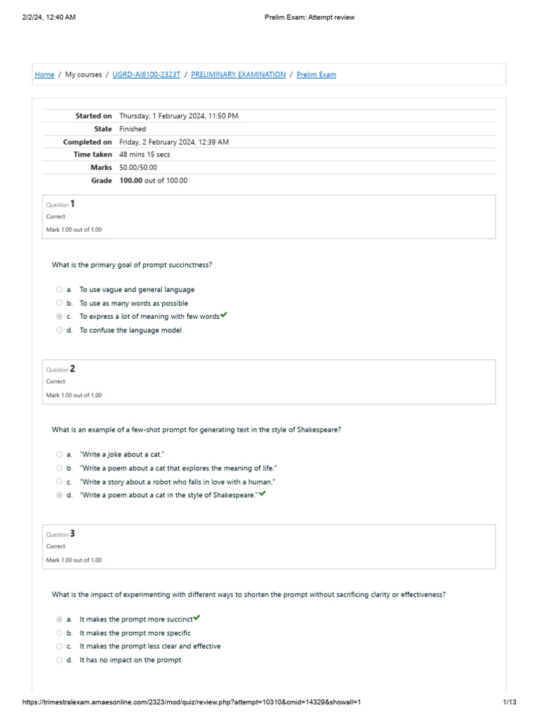 50 50 Ai Prompt Prelim Exam | PDF | Cognitive Science | Cognition