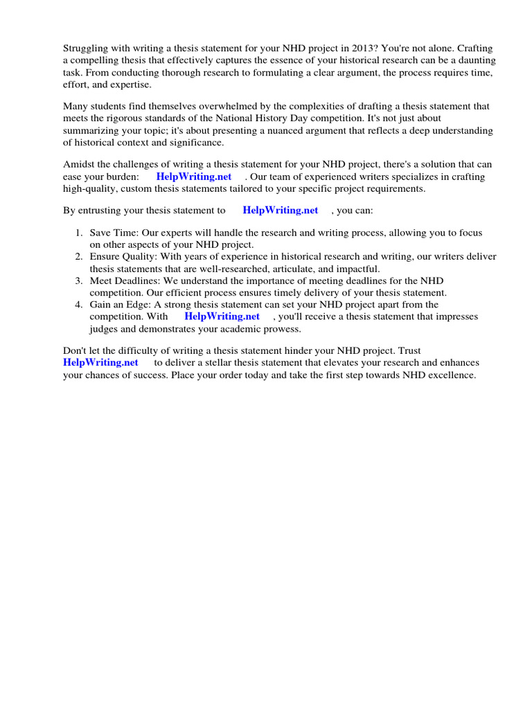 NHD Thesis Statement 2013 | PDF | Essays | Thesis