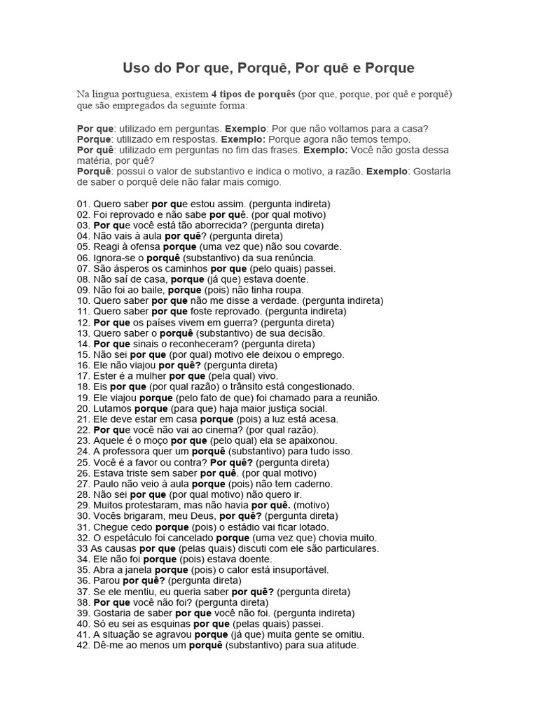 AA DICA Uso Do Por Que, Porquê, Por Quê e Porque CA | PDF