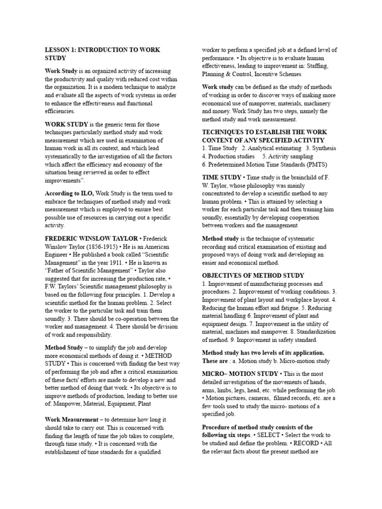 Introduction To Work Study | PDF