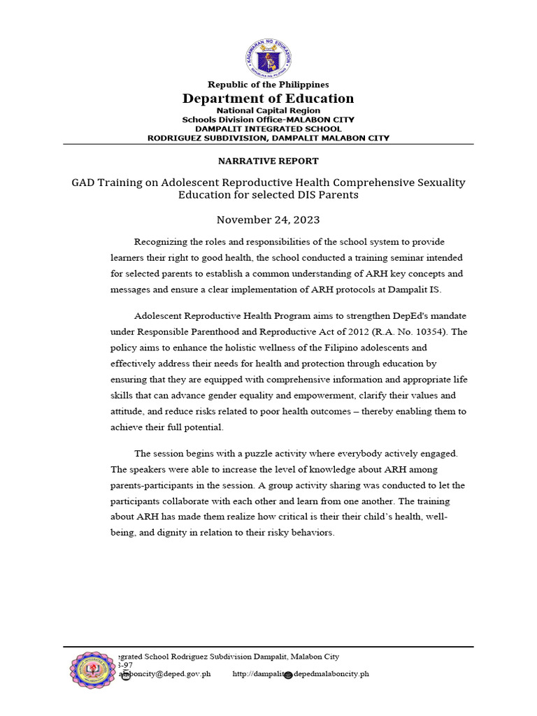 GAD-NARRATIVE REPORT - ARH For PARENTS (ELEM) | PDF