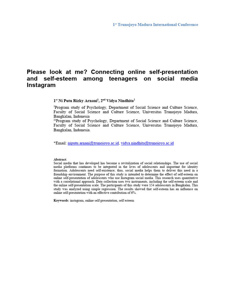 Please look at me-Connecting online self-presentation and self-esteem among teenagers on social ...
