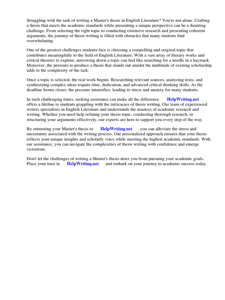Masters Thesis Topics English Literature | PDF