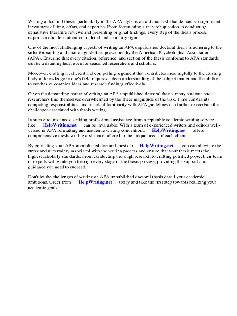 Apa Unpublished Doctoral Thesis | PDF