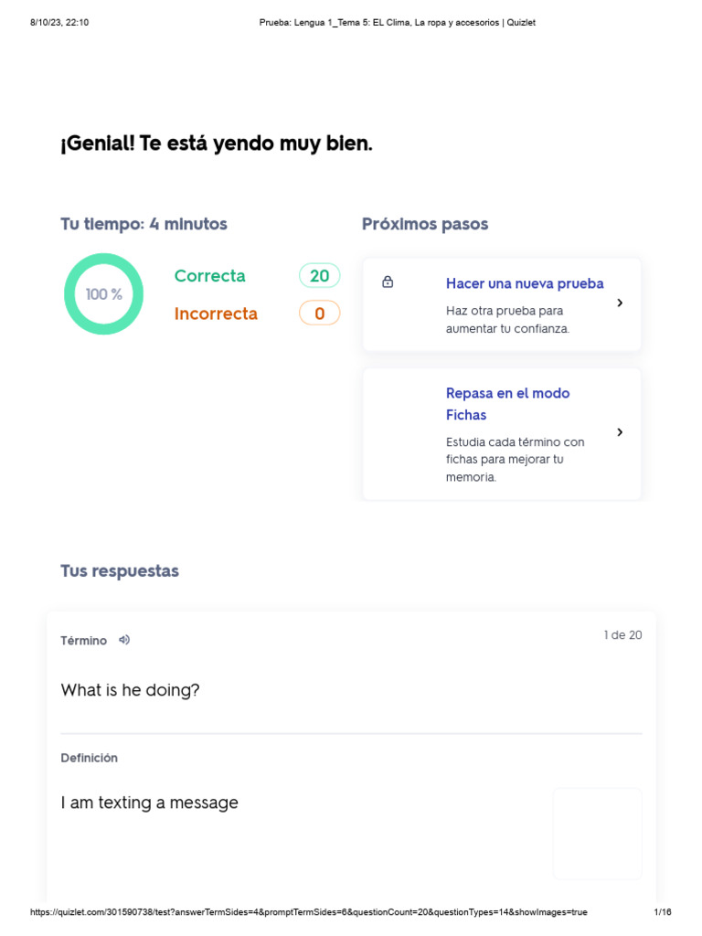 Prueba - Lengua 1 - Tema 5 - EL Clima, La Ropa y Accesorios - Quizlet | PDF