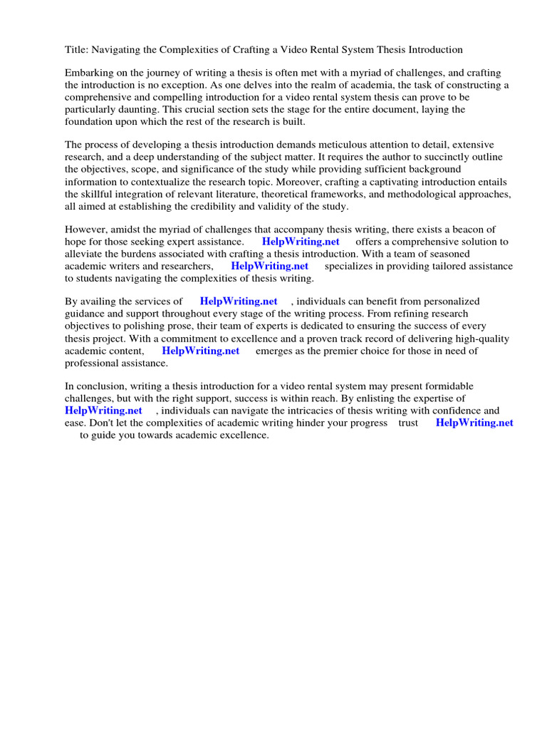 Video Rental System Thesis Introduction | PDF