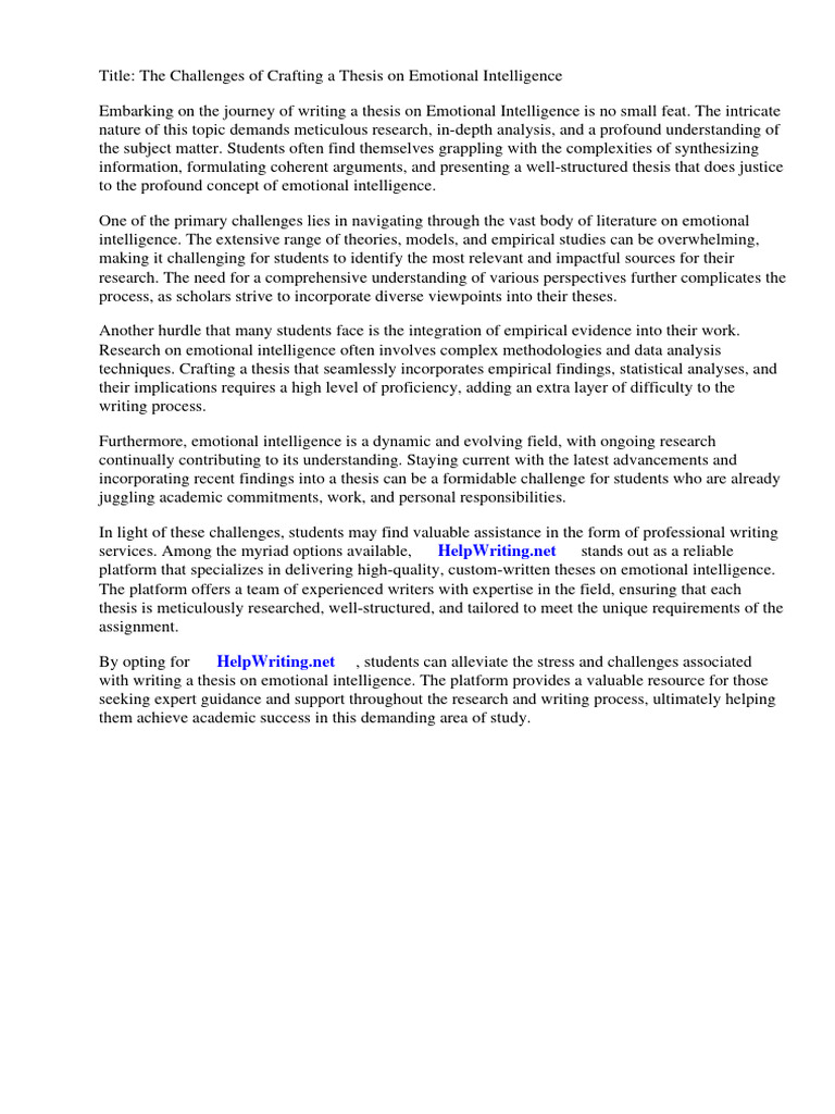Thesis Emotional Intelligence | PDF