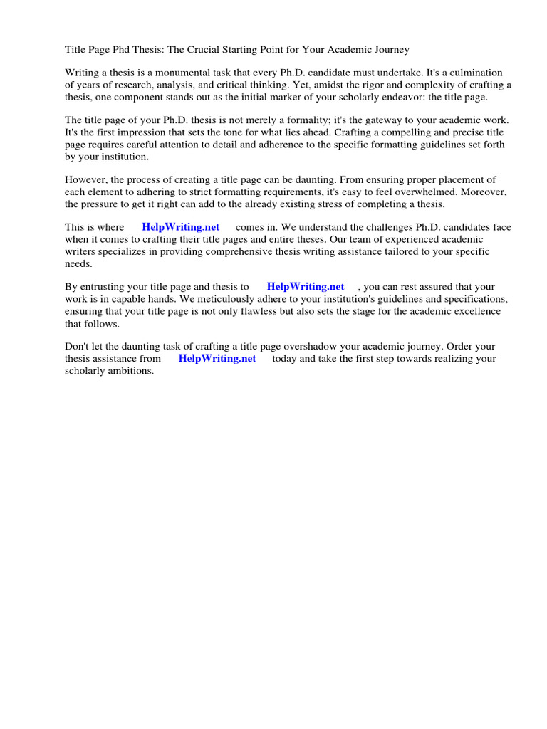 Title Page PHD Thesis | PDF